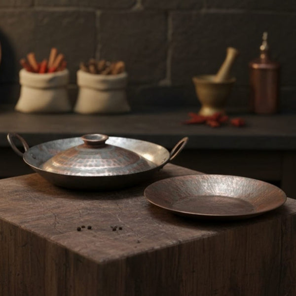 1984 Antique Copper Tawa Set with Parat Lid and Ladle | Traditional Co ...