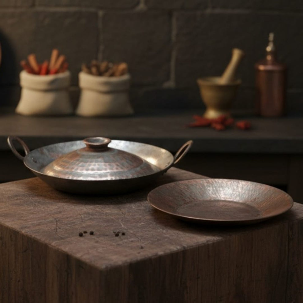 1984 Antique Copper Tawa Set with Parat Lid and Ladle | Traditional Co ...