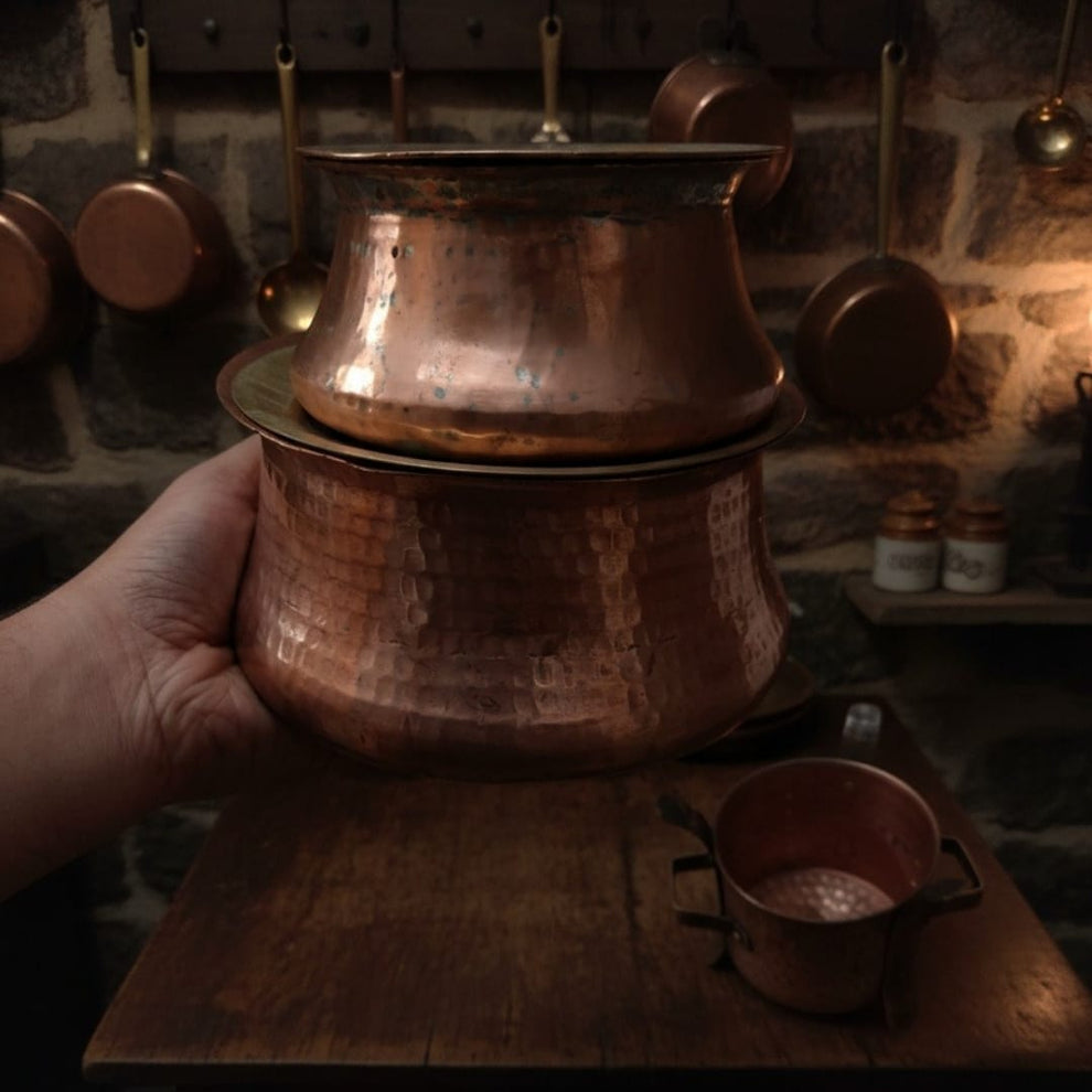 1987 Antique Copper Cooking Pot Pair with Burner | Functional Copper K ...