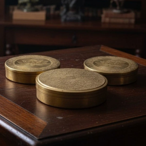 1989 Antique Brass Flat Engraved Boxes Set of 3 | Brass Storage Boxes ...