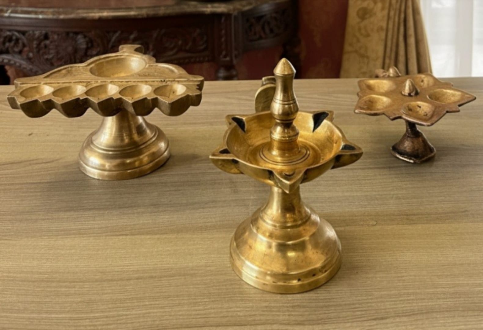 1978 Antique Brass Diya Set of 3 | Ornated Heritage Oil Lamp Collectio ...