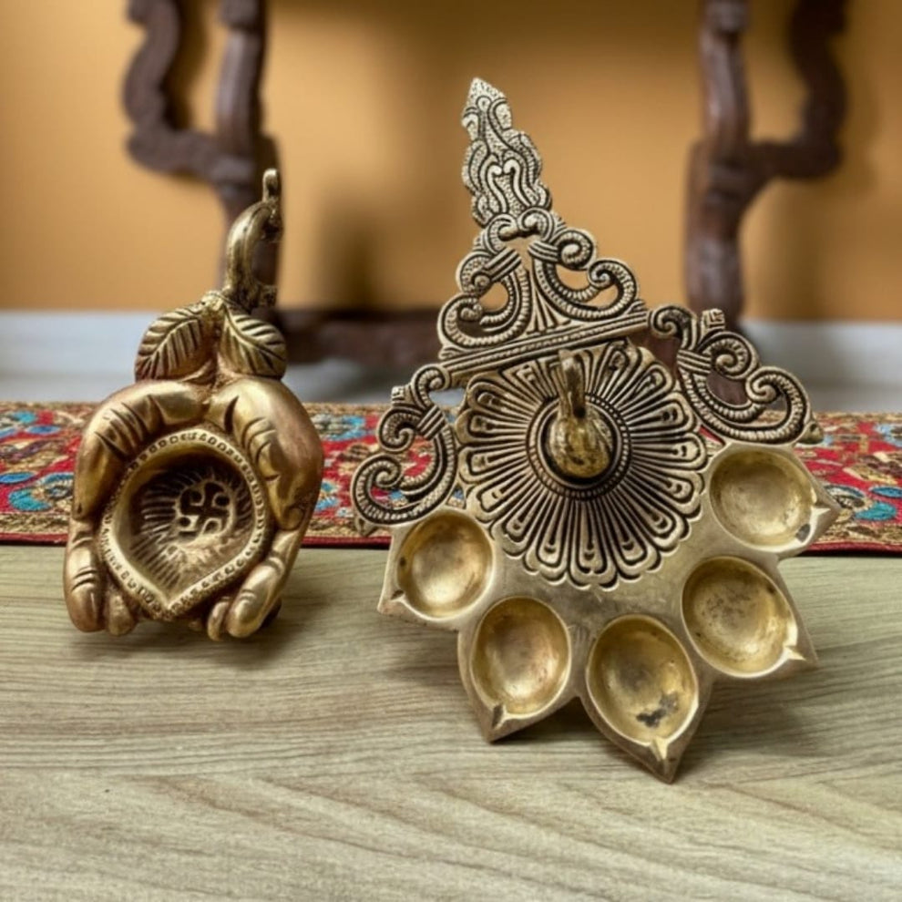 1977 Antique Brass Diya Pair | Elegant Decorative Lamps – Bombay Antiques