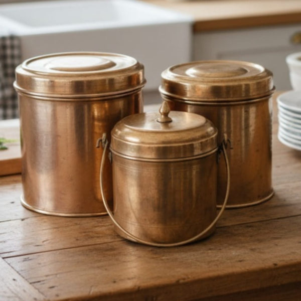 1989 Antique Brass Storage Boxes | Brass Storage Set of 3 – Bombay Antiques
