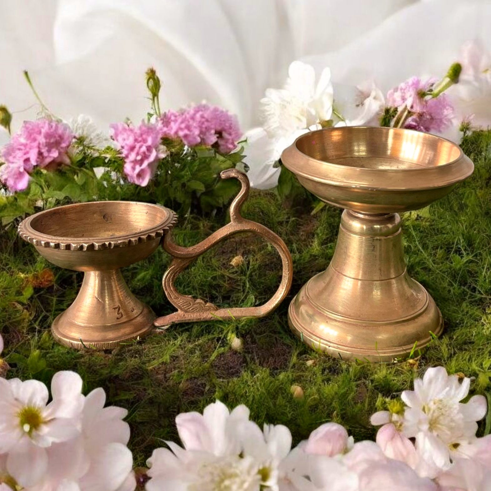 Antique Brass Diya Pair | Pital Traditional Deepam Set – Bombay Antiques