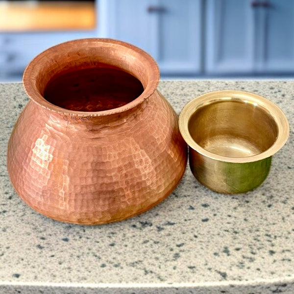 Antique Copper Kalash with Brass Glass | Tamba Lota with Pital Pela ...