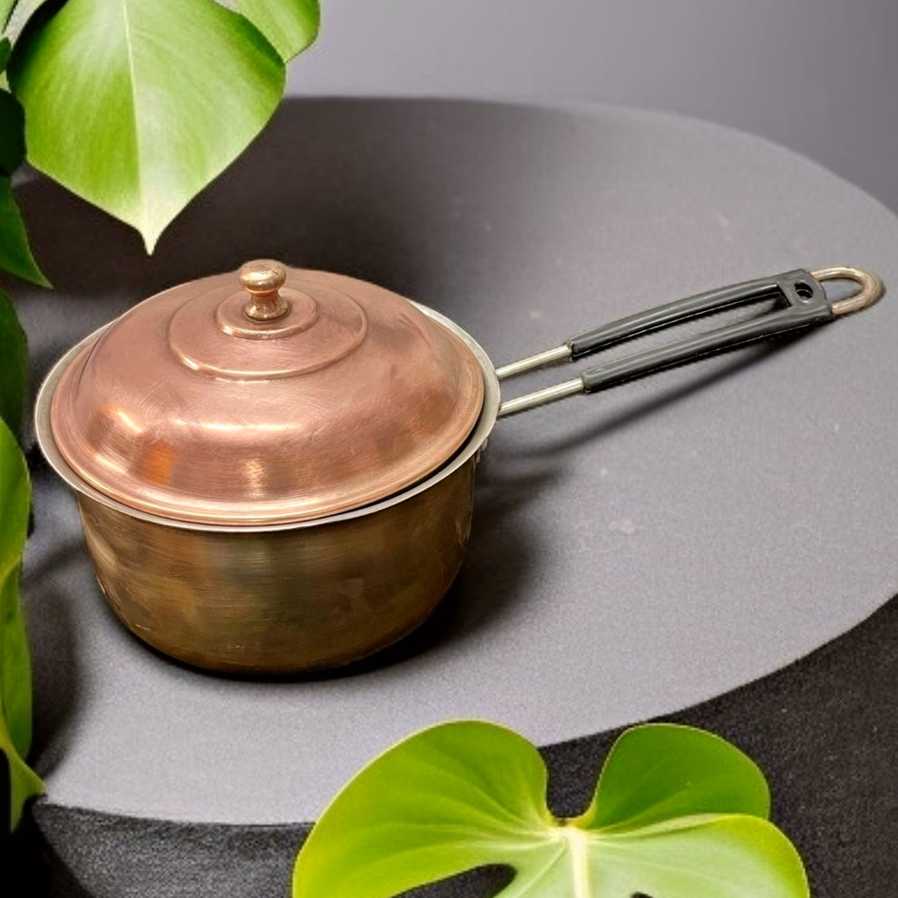 Antique Brass Cooking Vessel | Pital Handi with Lid & Handle | Traditi ...